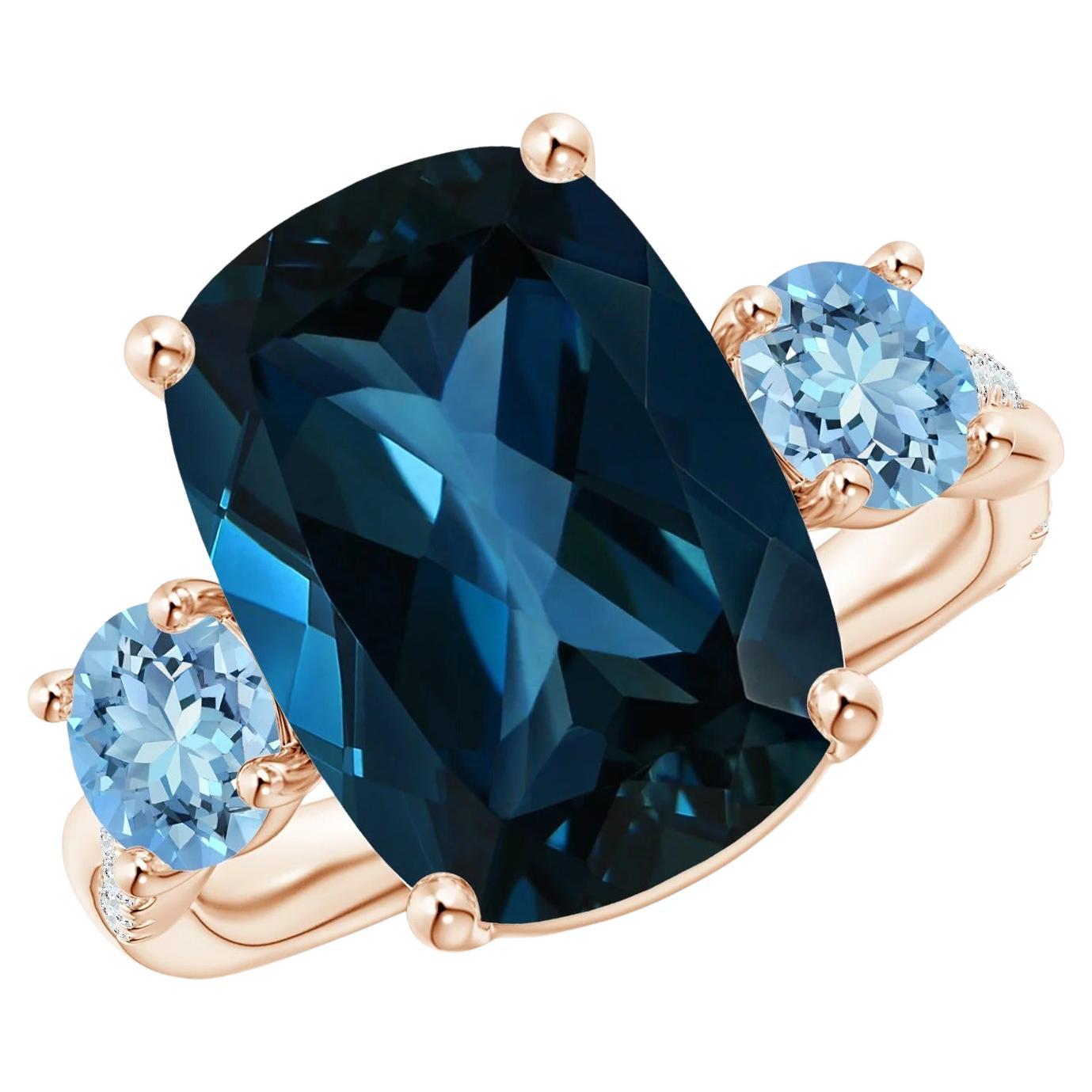 Customizable Angara GIA Certified Natural London Blue Topaz Three Stone Ring in Rose Gold For ...