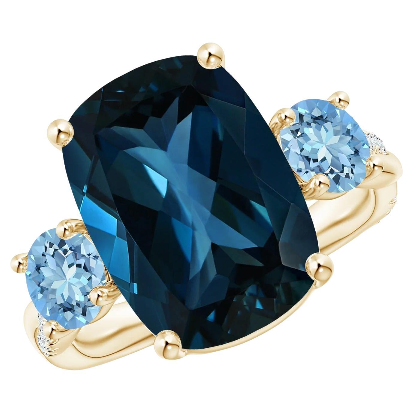 Customizable GIA Certified London Blue Topaz Halo Ring in Yellow Gold ...