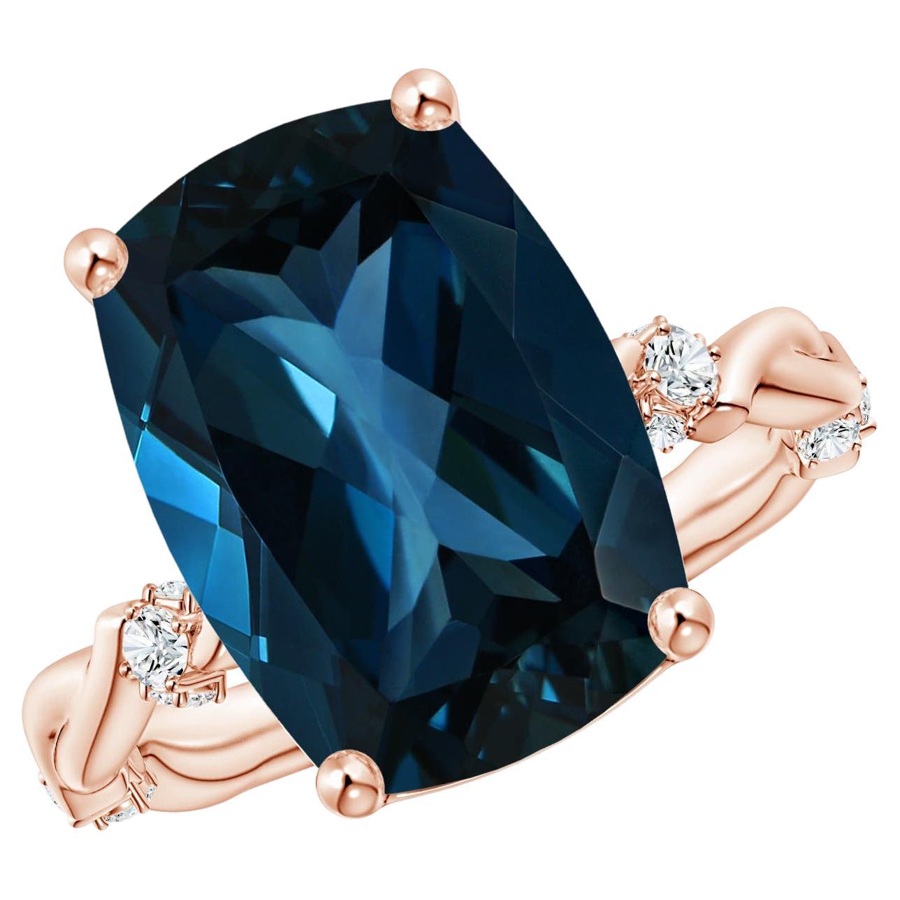 Customizable ANGARA GIA Certified Natural London Blue Topaz Ring in Rose Gold with Diamonds For ...