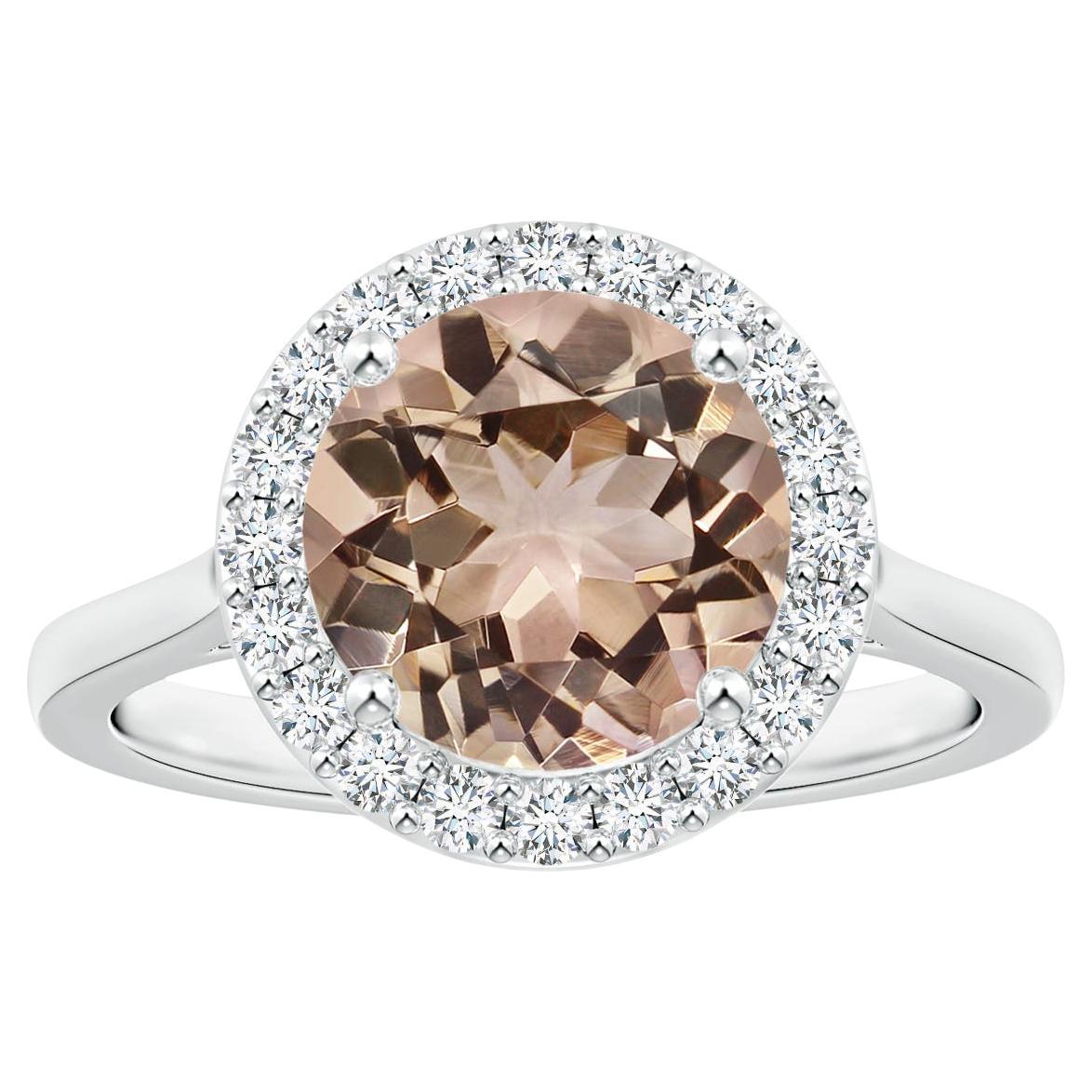 Customizable ANGARA GIA Certified Natural Morganite Scalloped Halo Ring ...
