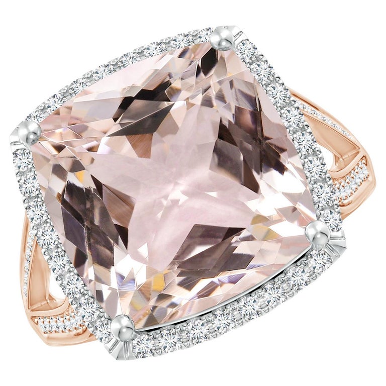 Customizable GIA Certified Natural Morganite Halo Ring in Rose Gold in ...