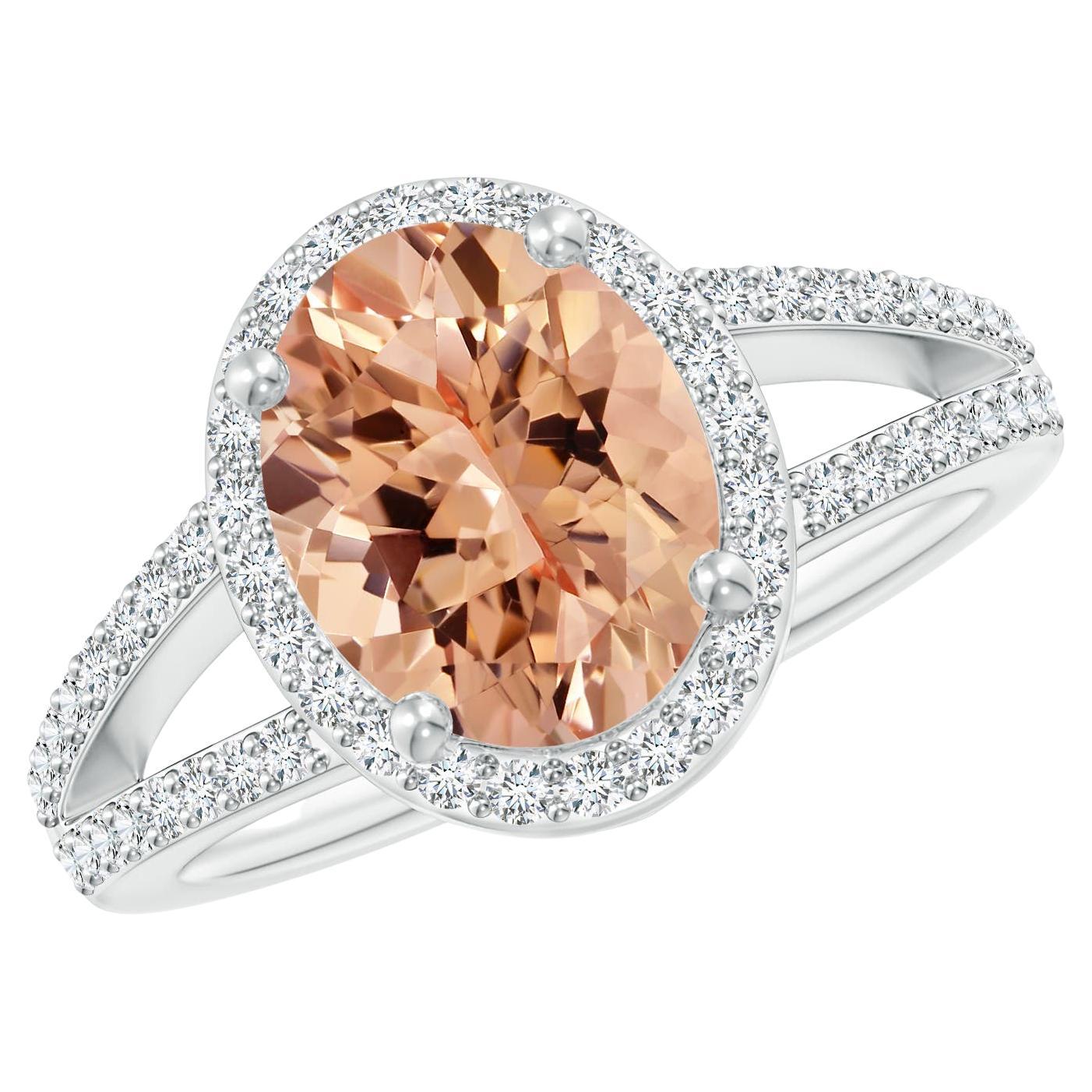 Customizable GIA Certified Natural Morganite Halo Ring in White Gold ...