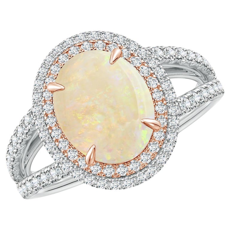 Customizable ANGARA GIA Certified Natural Opal Split Shank Double Halo ...