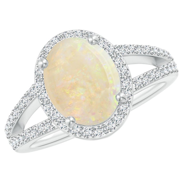 Customizable Angara Gia Certified Natural Opal Split Shank Halo Ring in ...