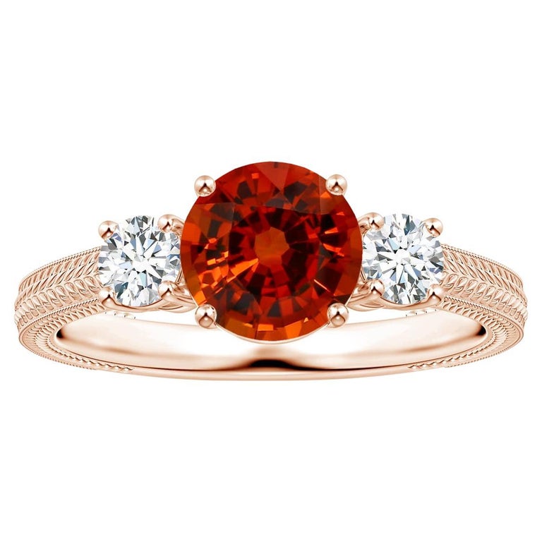 Customizable GIA Certified Natural Orange Sapphire Three Stone Ring in ...