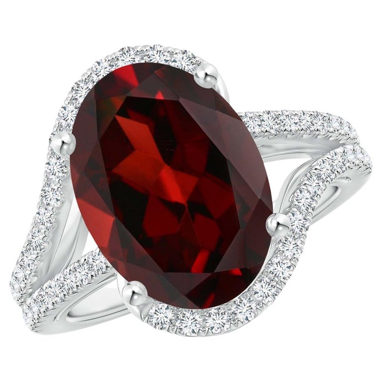 Customizable ANGARA GIA Certified Natural Oval Garnet Bypass Ring in White Gold with Diamonds ...