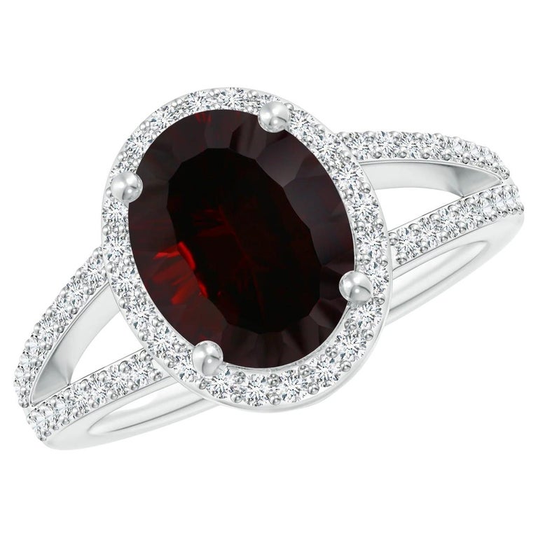 Customizable GIA Certified Natural Oval Garnet Split Shank Halo Ring in ...