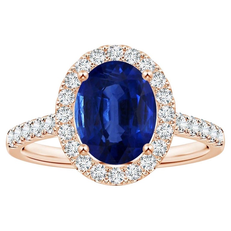 Customizable ANGARA GIA Certified Natural Oval Kyanite Halo Ring in Rose Gold with Diamonds For ...