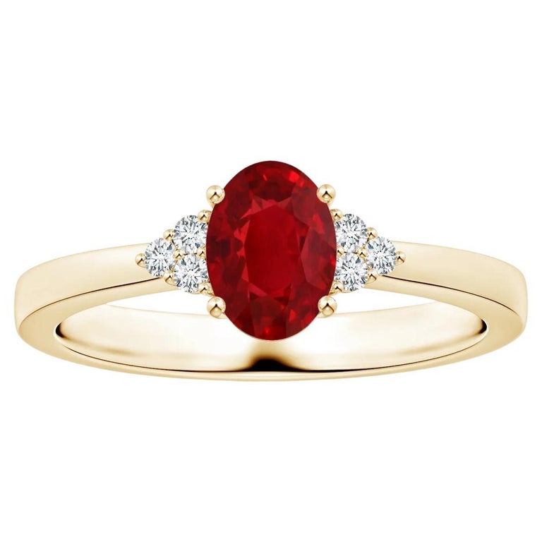 Customizable Angara Gia Certified Natural Oval Ruby Ring in Yellow Gold with Side Diamonds For ...