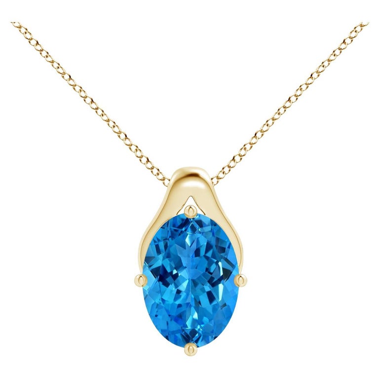 ANGARA GIA Certified Natural Oval Swiss Blue Topaz Wishbone Yellow Gold Pendant For Sale at 1stDibs