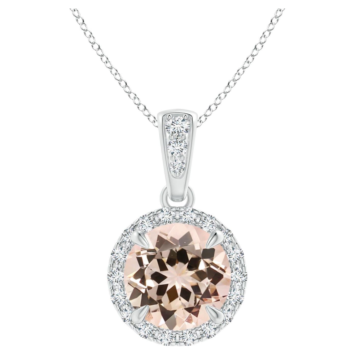 GIA Certified Natural Morganite and Diamond Halo Pendant in Rose Gold ...