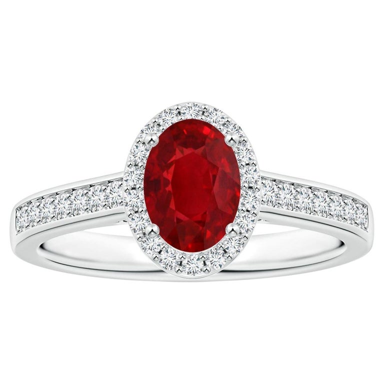 Customizable ANGARA GIA Certified Natural Ruby Halo Ring in Platinum ...