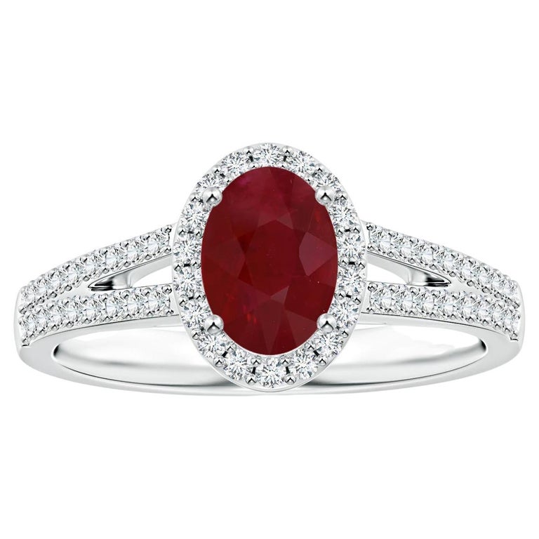 Customizable Angara Gia Certified Natural Ruby Halo Ring in Platinum with Diamond Split Shank ...