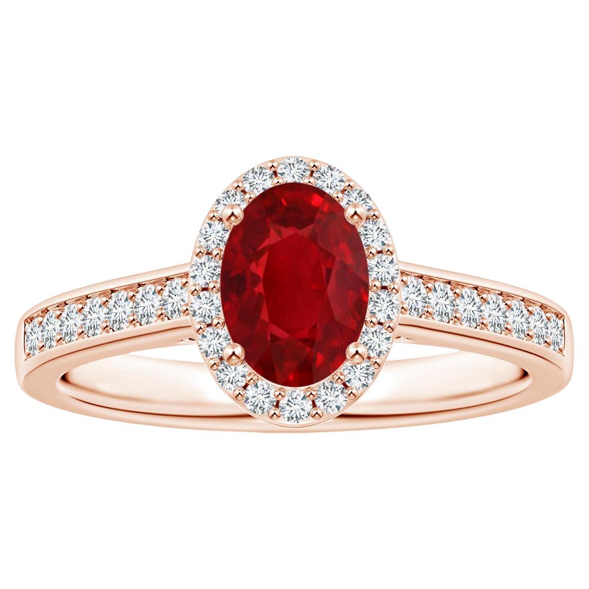 Customizable ANGARA GIA Certified Ruby Halo Ring in Rose Gold with ...