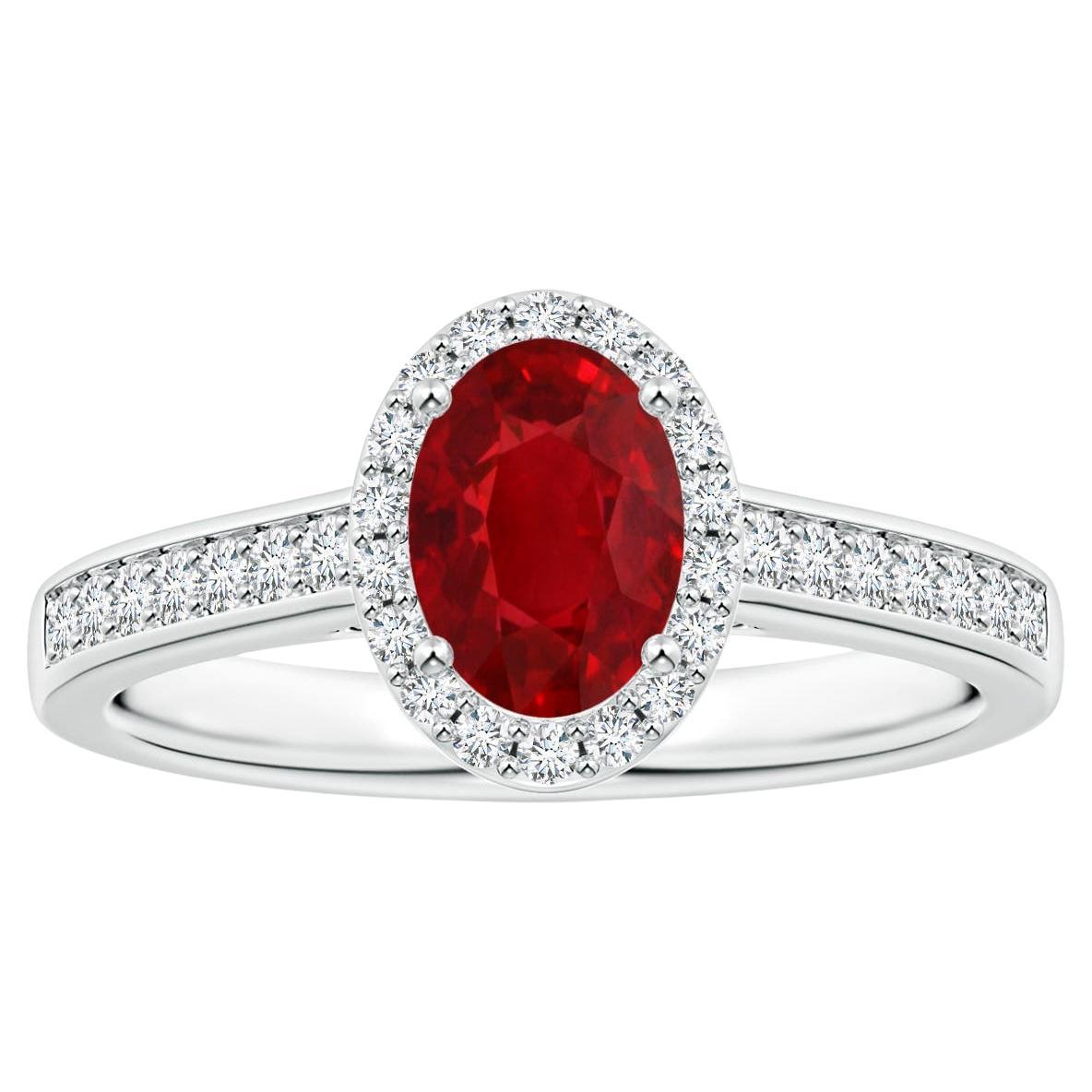 Customizable ANGARA GIA Certified Ruby Halo Ring in White Gold with ...