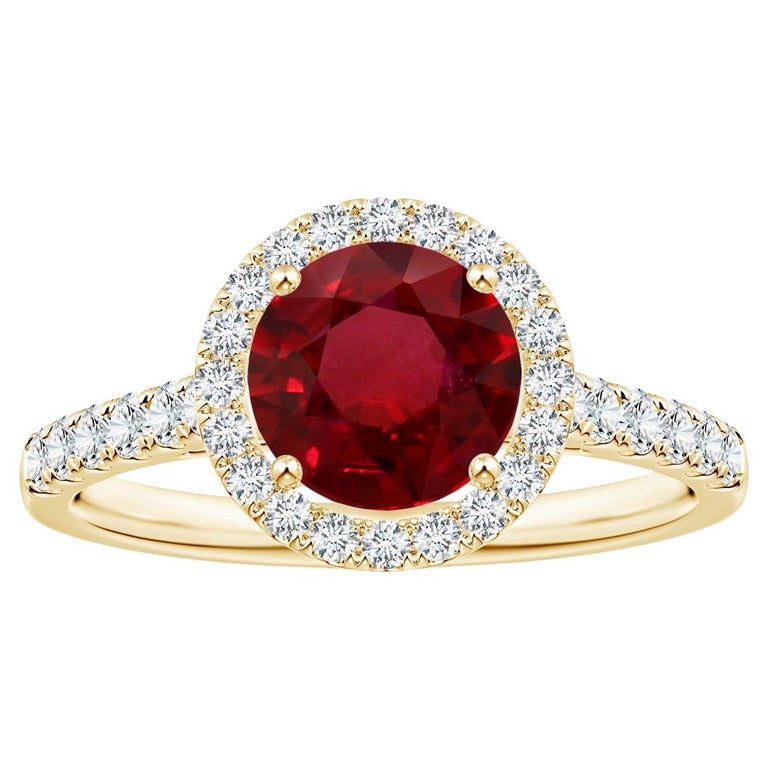 Customizable ANGARA GIA Certified Natural Ruby Halo Ring in Yellow Gold with Diamond Accents For ...