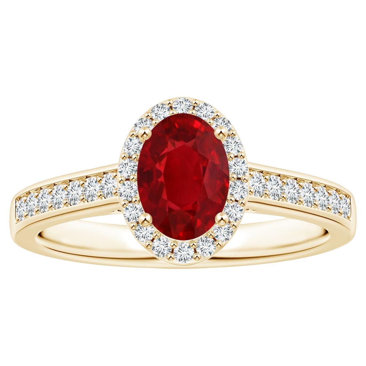 Customizable Angara GIA Certified Natural Ruby Halo Ring in Yellow Gold ...