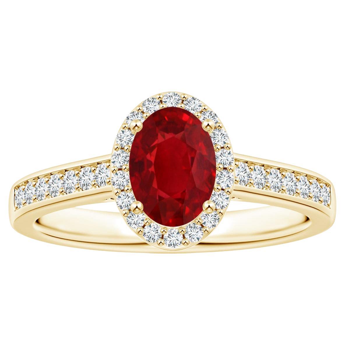Customizable ANGARA GIA Certified Ruby Halo Ring in Yellow Gold with ...