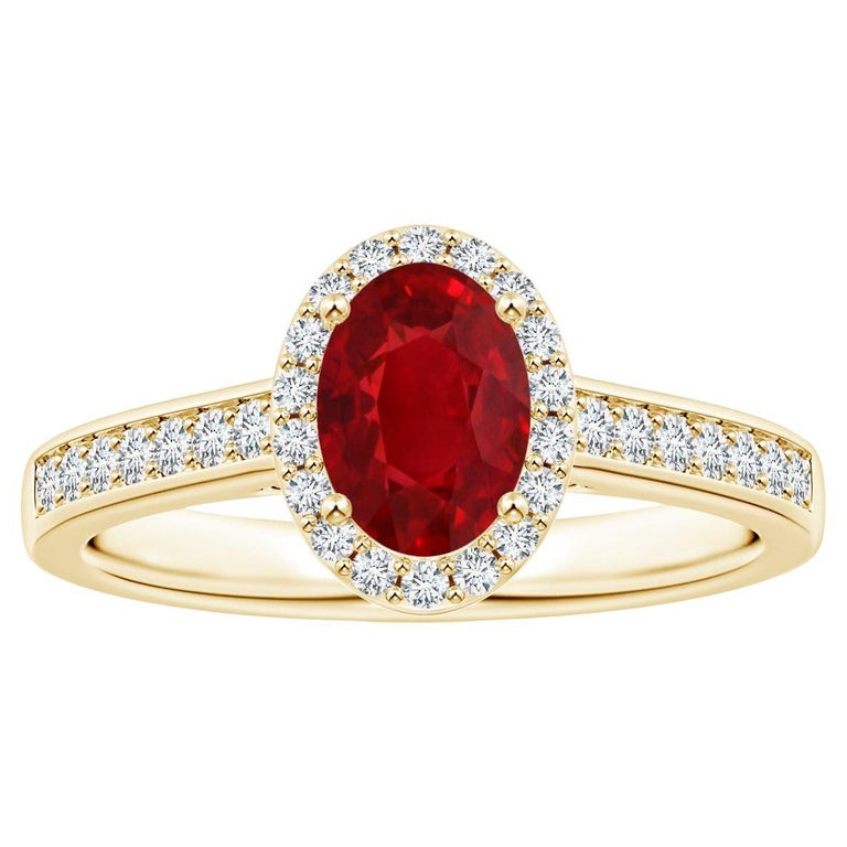 Customizable ANGARA GIA Certified Natural Ruby Halo Ring in Yellow Gold ...
