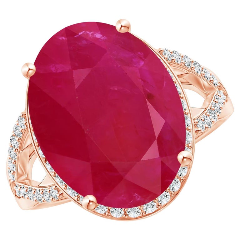 Customizable Angara Gia Certified Natural Ruby Split Shank Rose Gold Ring with Diamond For Sale ...