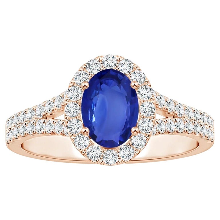 Angara Gia: Halo-Ring aus Gelbgold mit natürlichem Saphir und Diamanten, zertifiziert ...