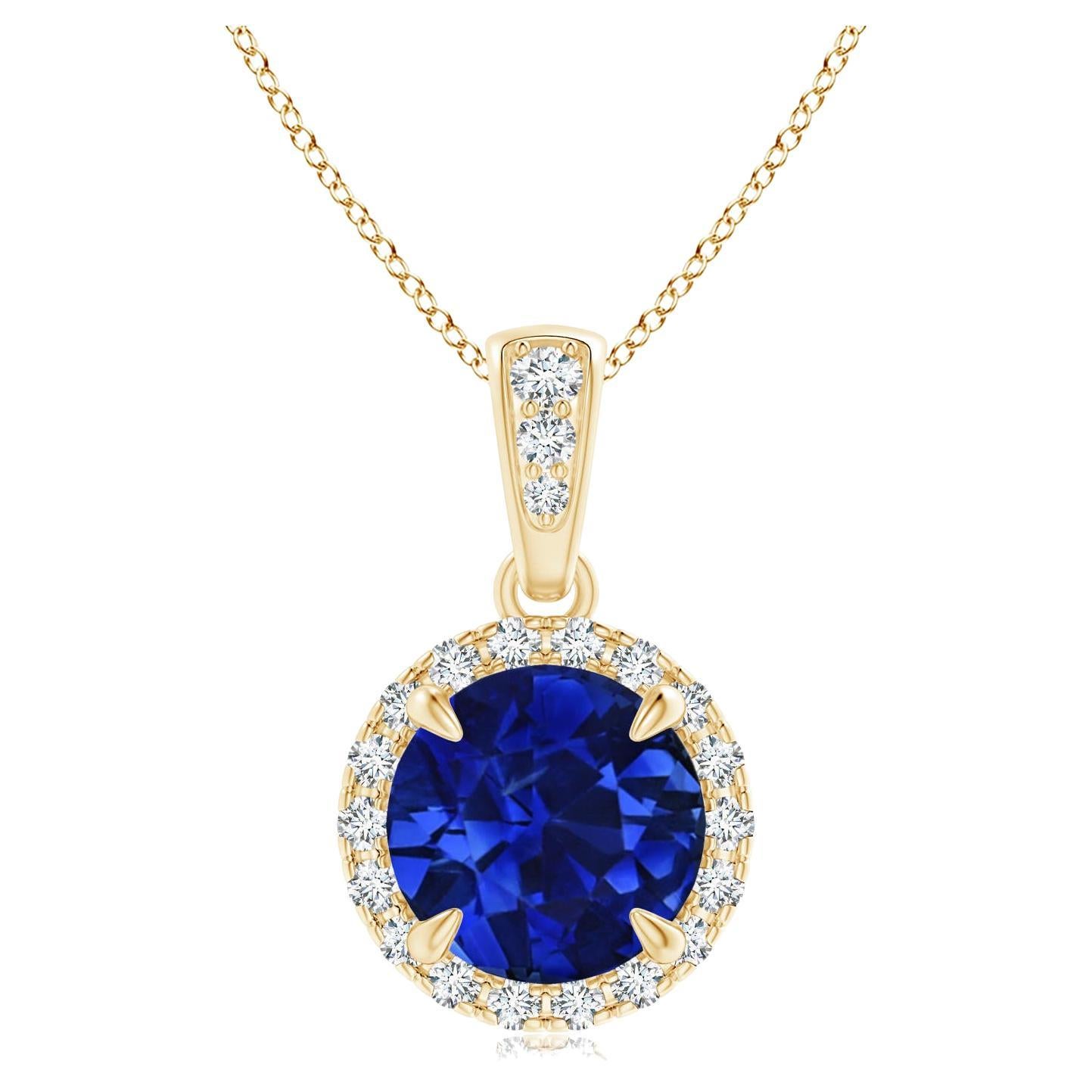 ANGARA GIA Certified Natural Sapphire Yellow Gold Pendant Necklace with Diamond For Sale at 1stDibs