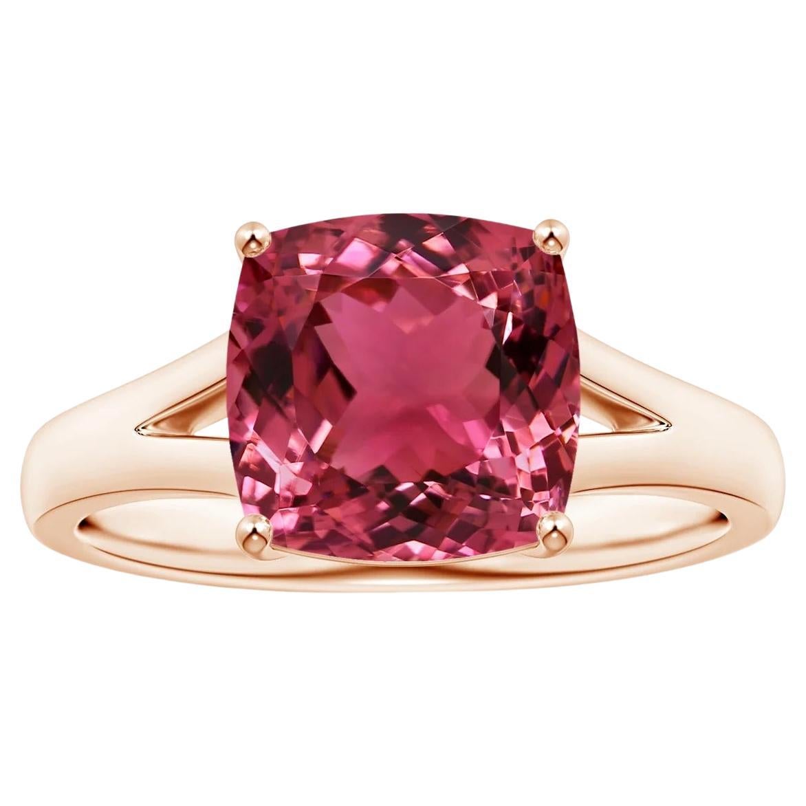 Stylish Solitaire Cushion Pink Tourmaline Gold Ring at 1stDibs