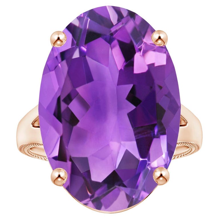 Customizable Angara Gia Certified Natural Solitaire Oval Amethyst Ring in Rose Gold for Women ...
