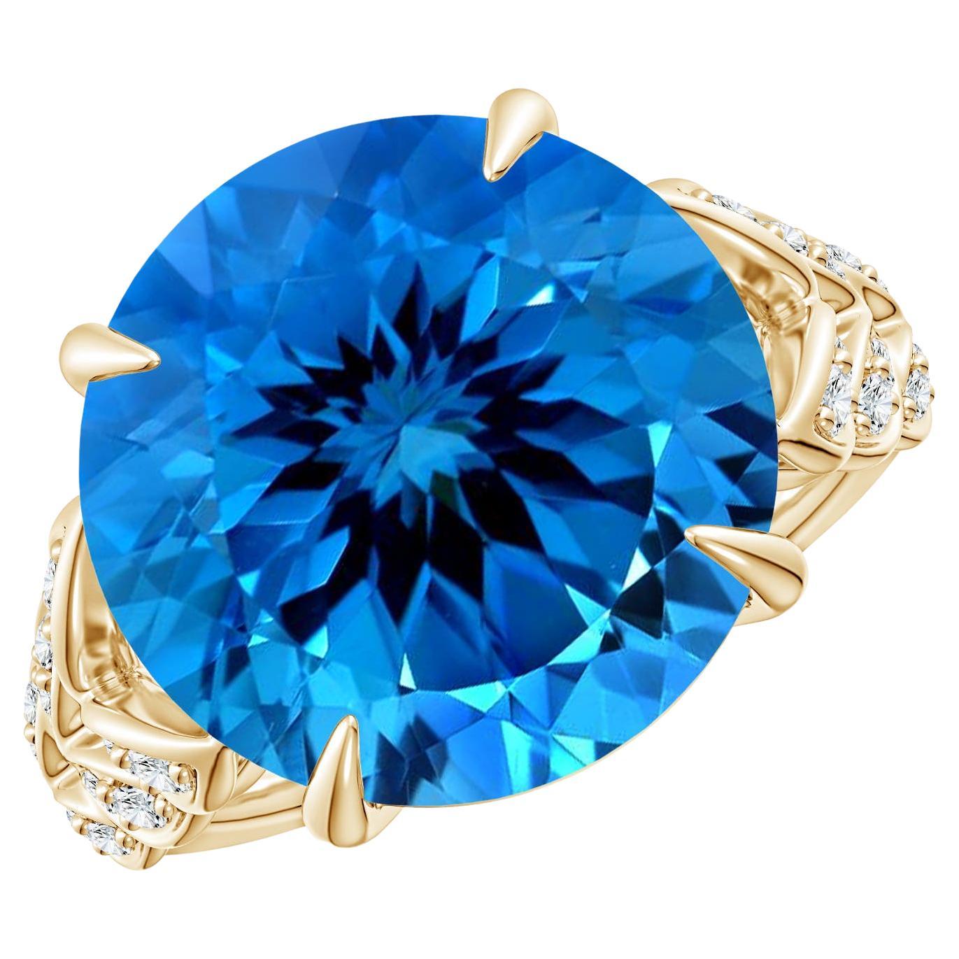 Customizable Angara GIA Certified Natural Swiss Blue Topaz Ring in Yellow Gold with Diamonds For ...