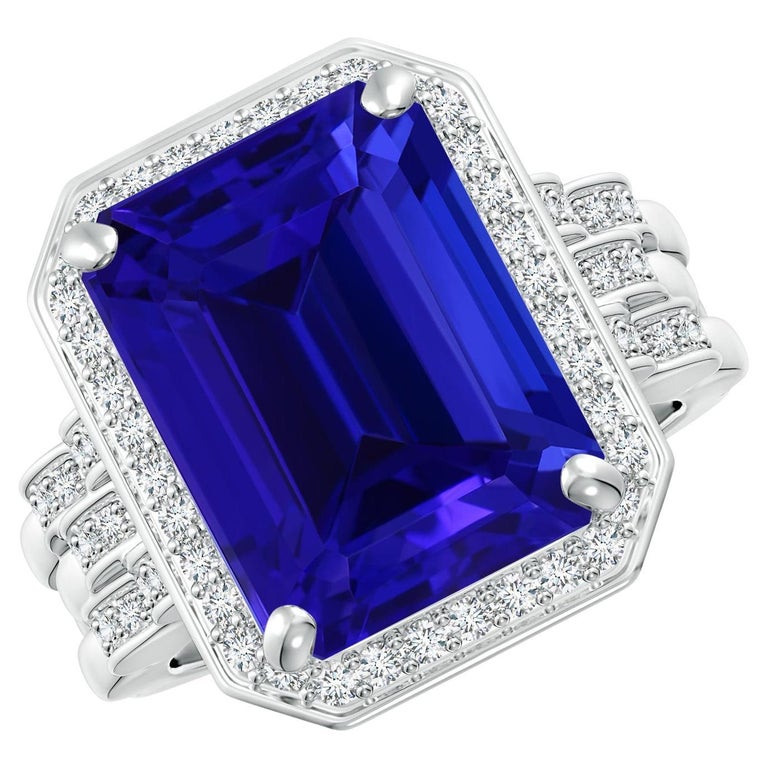 Customizable GIA Certified Natural Tanzanite Brick Pattern Halo Ring in ...