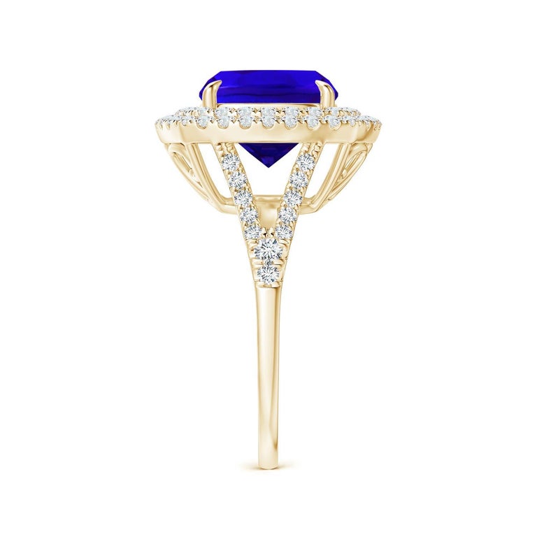 Customizable ANGARA GIA Certified Natural Tanzanite Double Halo Cocktail Ring in Yellow Gold For ...