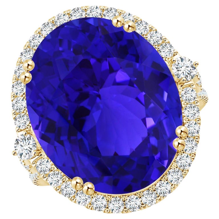 Customizable Angara Gia Certified Natural Tanzanite Halo Split Shank Ring in Yellow Gold For ...