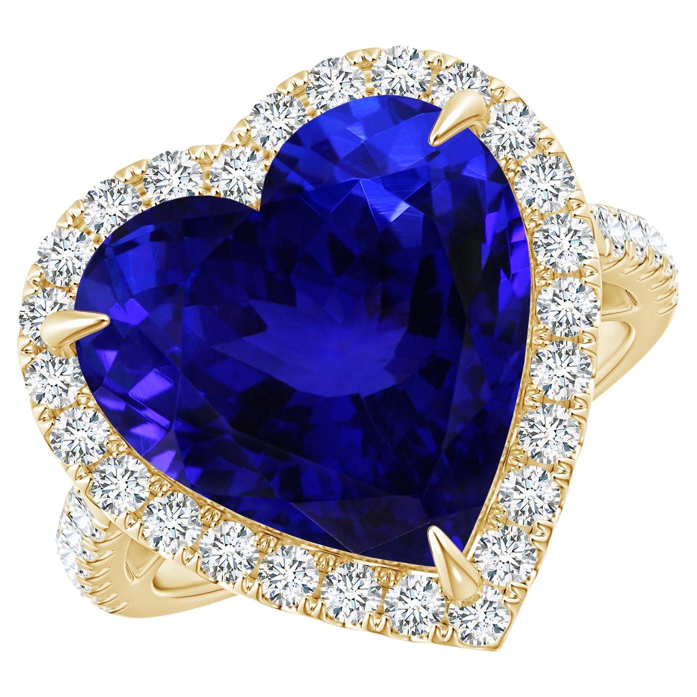Customizable Angara GIA Certified Natural Tanzanite Ring with Diamond Halo in Yellow Gold For ...