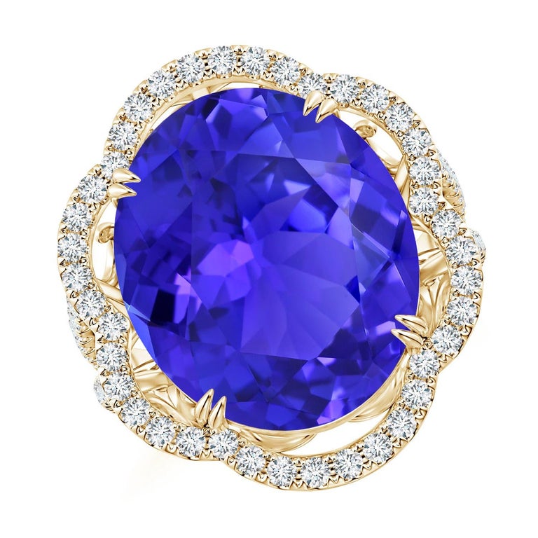 Customizable Angara GIA Certified Natural Tanzanite Scalloped Halo Ring in Yellow Gold For Sale ...