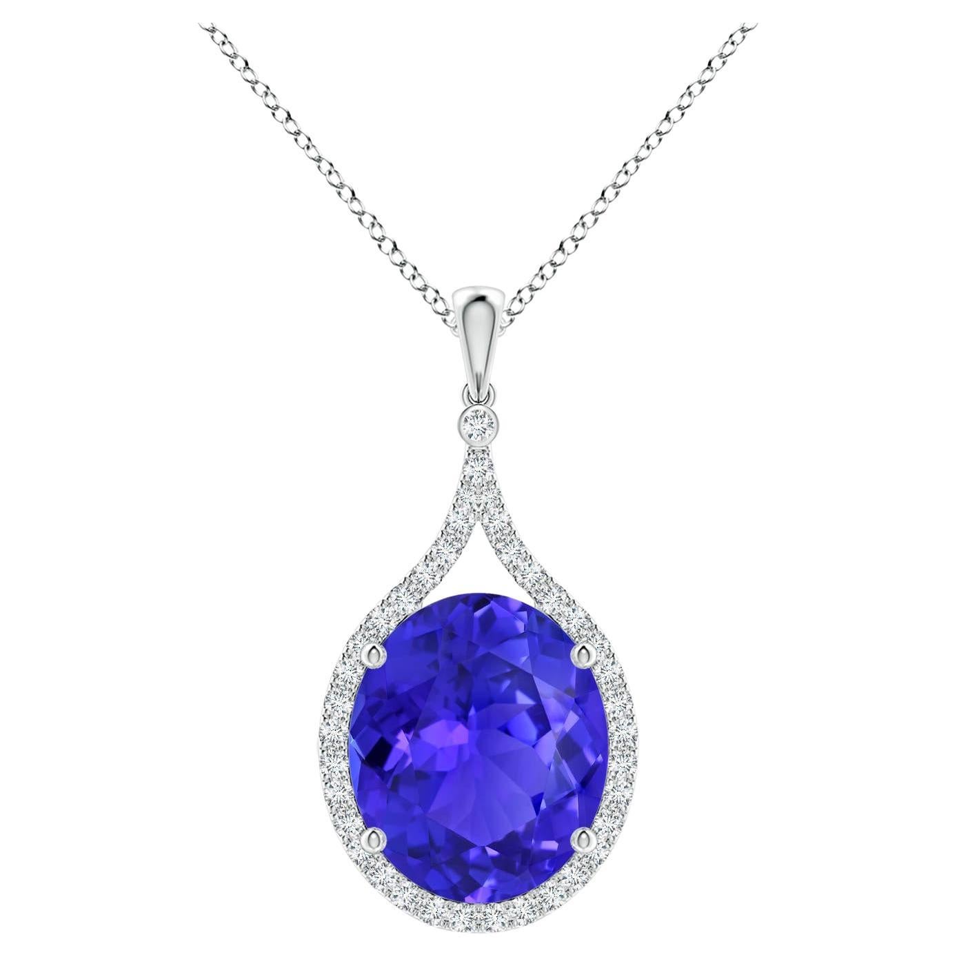 Angara GIA Certified Natural Tanzanite and Diamond White Gold Pendant Necklace For Sale at 1stDibs