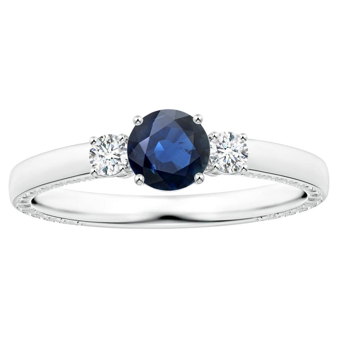 Customizable Angara GIA Certified Natural 3-Stone Blue Sapphire and Diamond Ring in Platinum For ...