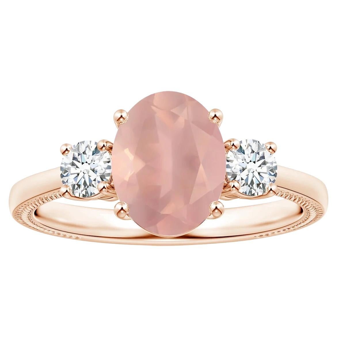 Customizable ANGARA GIA Certified Natural Three Stone Oval Rose Quartz Ring in White Gold For ...