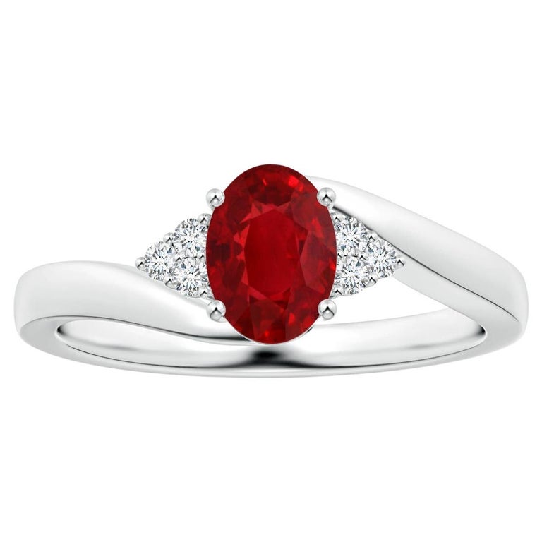 Customizable ANGARA GIA Certified Natural Tilted Ruby Ring in White Gold with Bypass Shank For ...