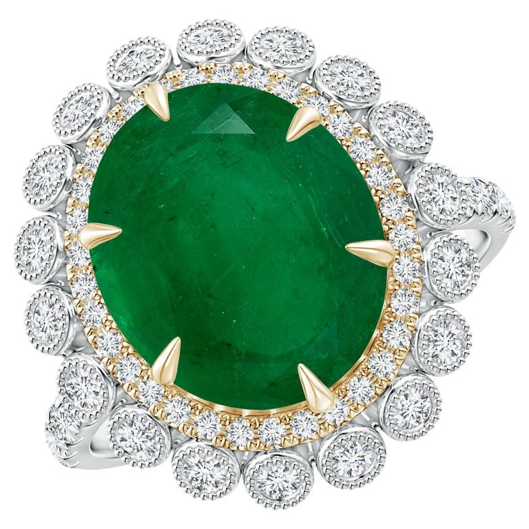 Customizable ANGARA GIA Certified Natural Two Tone Emerald Double Halo ...