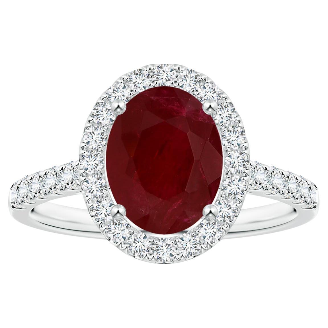 Customizable ANGARA GIA Certified Ruby Halo Ring in White Gold with ...