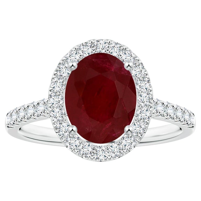 Customizable ANGARA GIA Certified Ruby Halo Ring in White Gold with ...