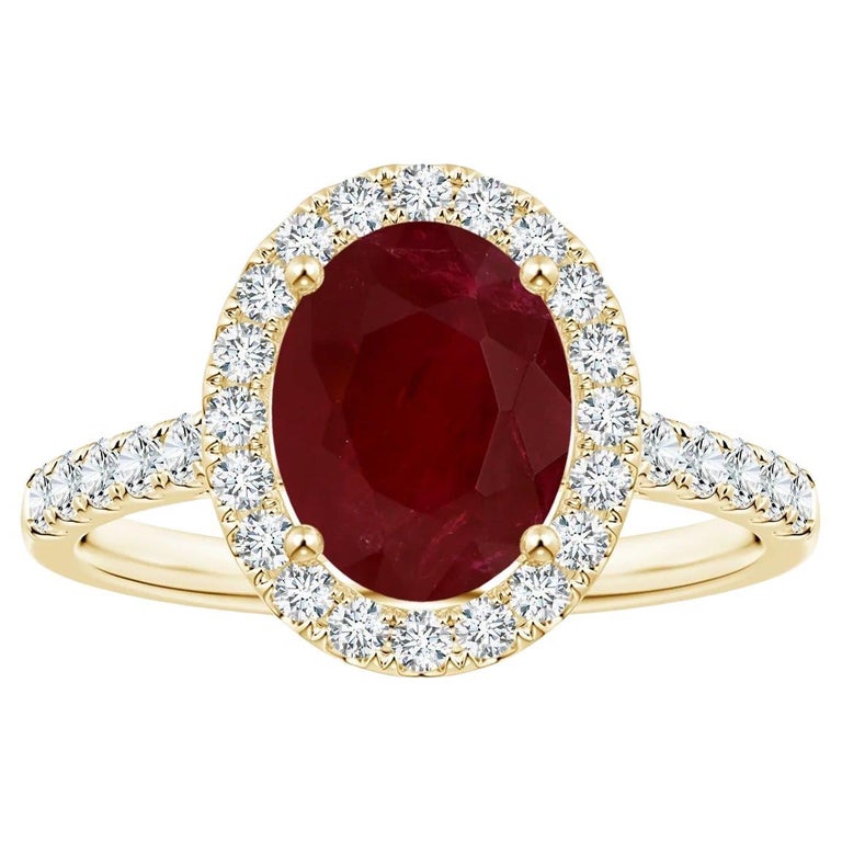 Customizable ANGARA GIA Certified Ruby Halo Ring in Yellow Gold with ...
