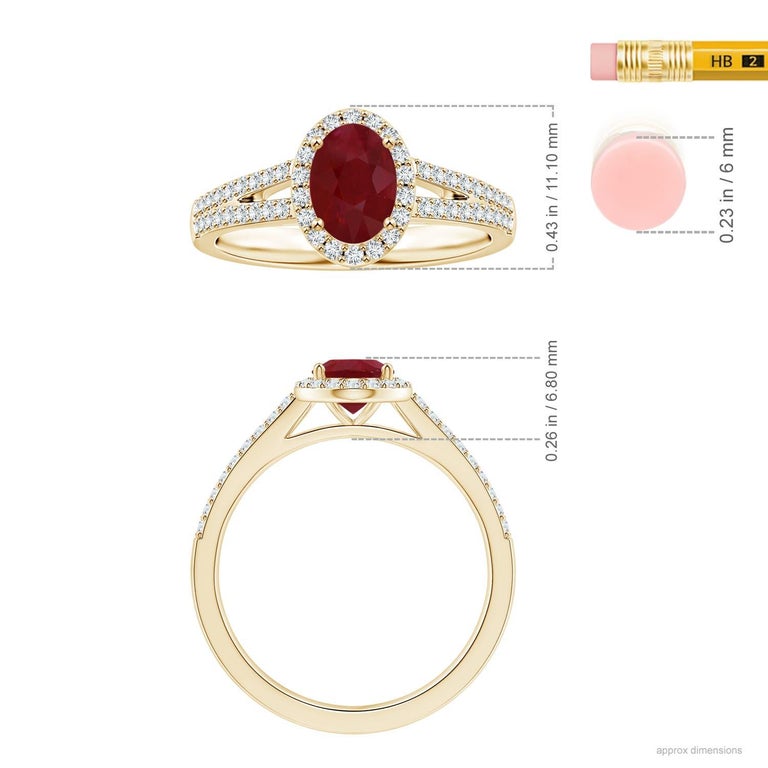 Customizable Angara Gia Certified Ruby Halo Ring in Yellow Gold with Diamond Split Shank For ...