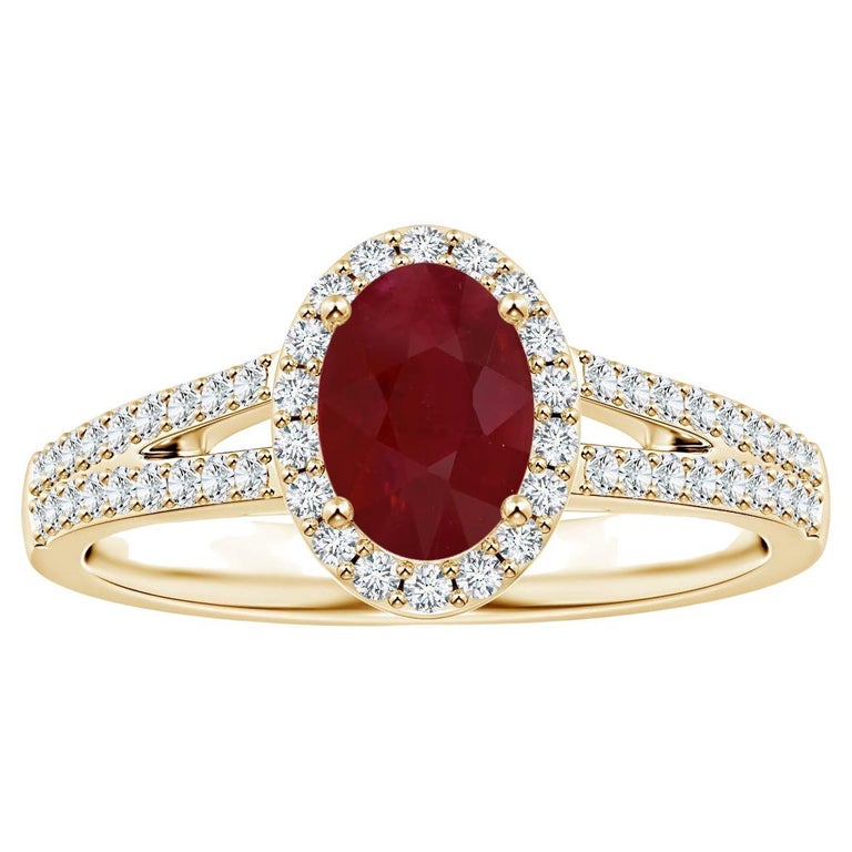 Customizable Angara Gia Certified Ruby Halo Ring in Yellow Gold with ...