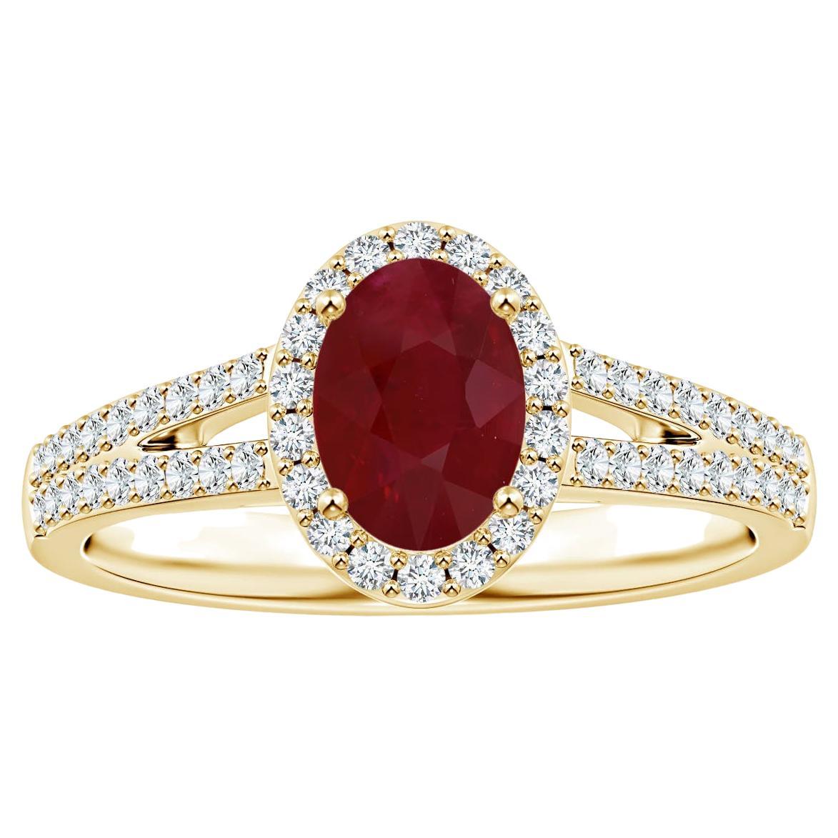 Customizable Angara Gia Certified Ruby Halo Ring in Yellow Gold with ...