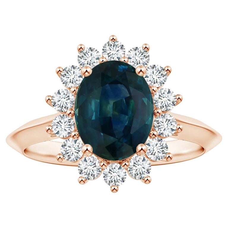 Customizable ANGARA GIA Certified Teal Sapphire Knife-Edge Shank Ring ...