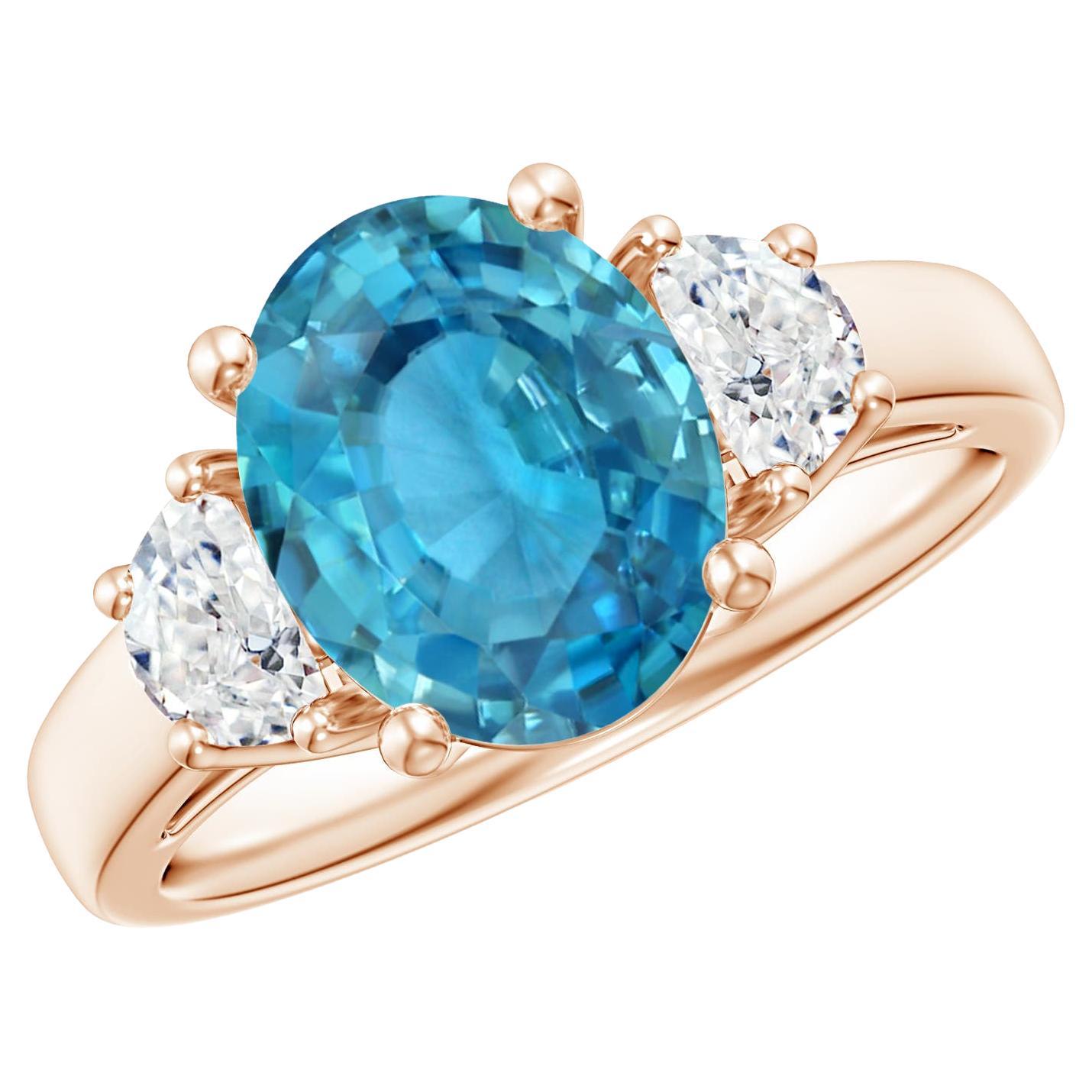 Customizable ANGARA GIA Certified Three Stone Blue Zircon and Half Moon ...