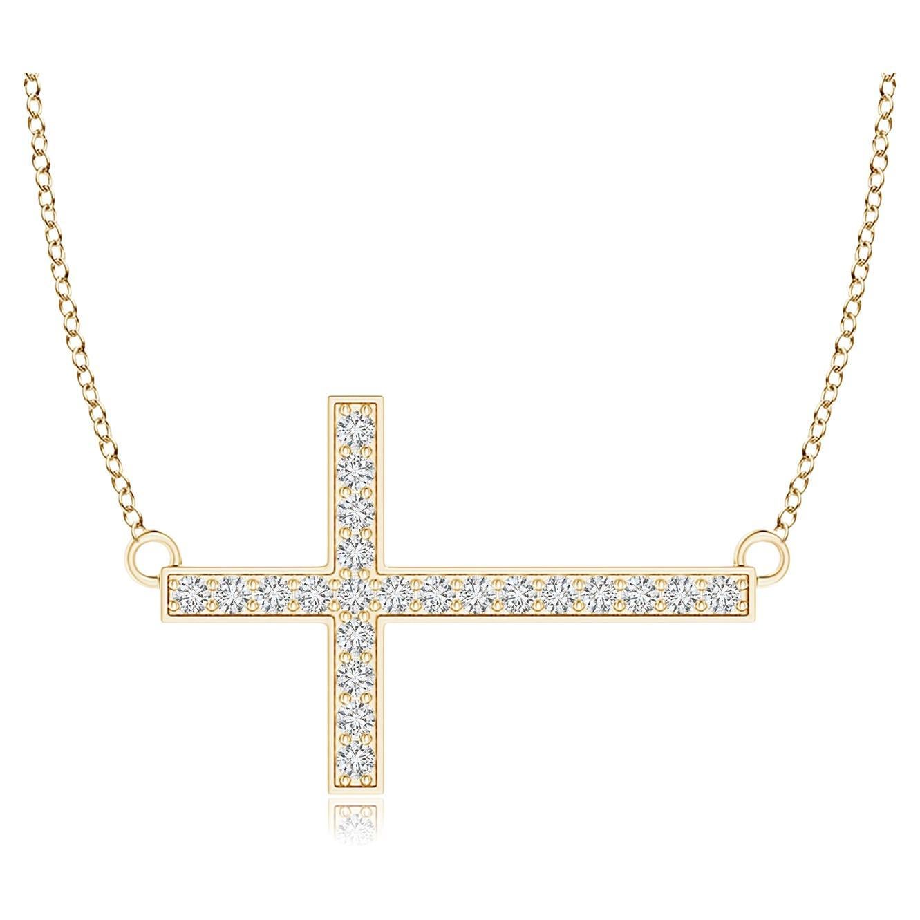 ANGARA Natural Classic Diamond Cross Necklace in 14K Yellow Gold (Size ...