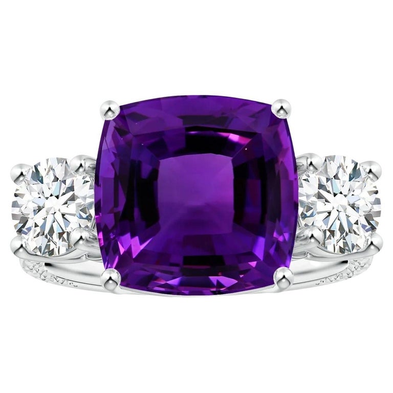 Customizable Angara Three Stone GIA Certified Cushion Amethyst Ring in ...