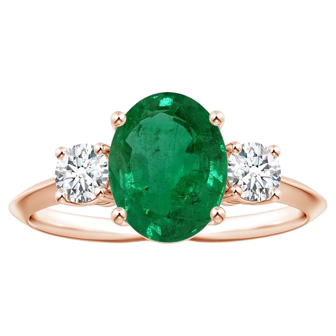 Customizable Angara Three Stone Gia Certified Round Emerald Ring in Rose Gold with Diamonds For ...